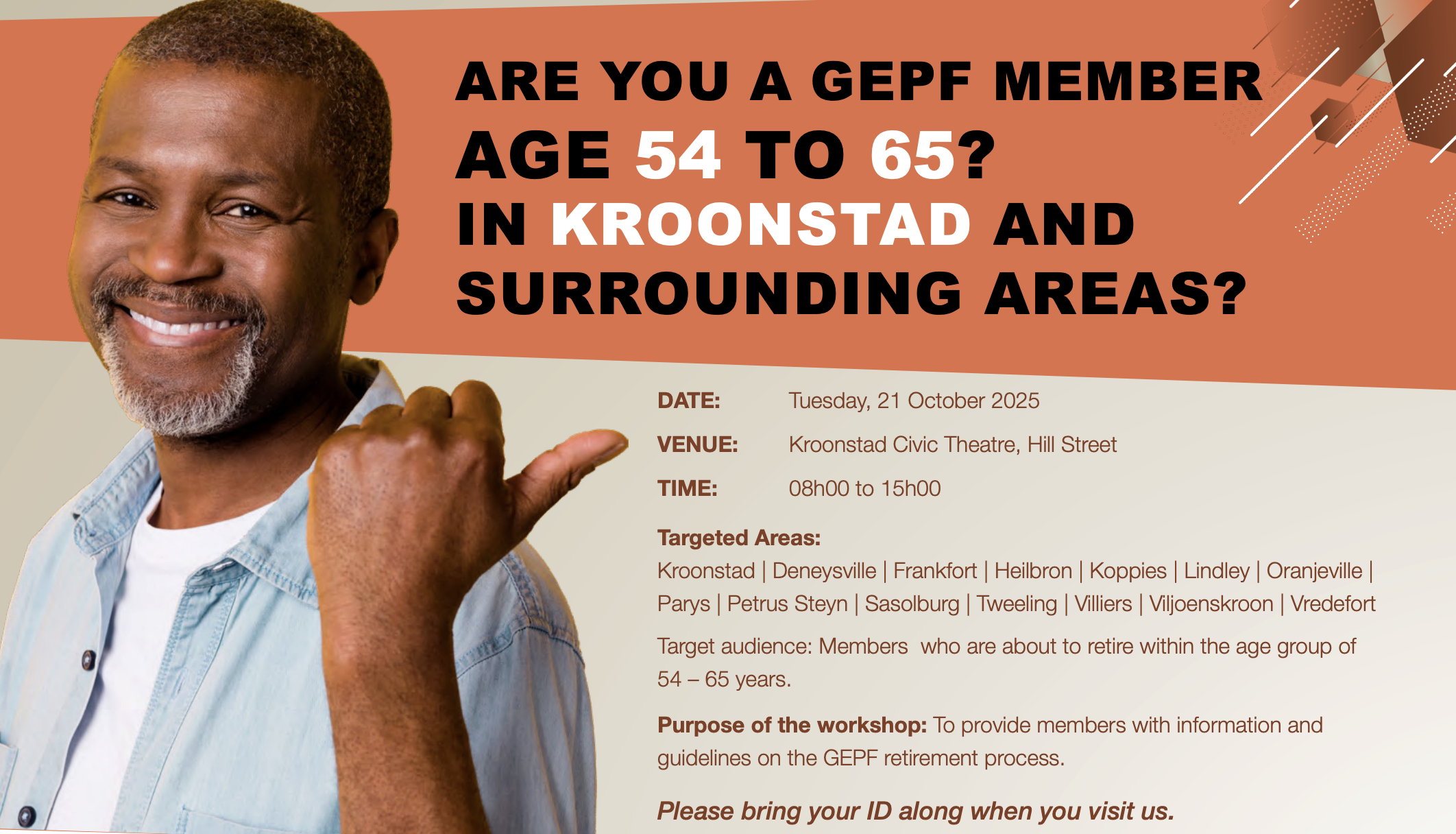 ARE YOU A GEPF MEMBER AGE 54 TO 65? IN KROONSTAD AND SURROUNDING AREAS ...